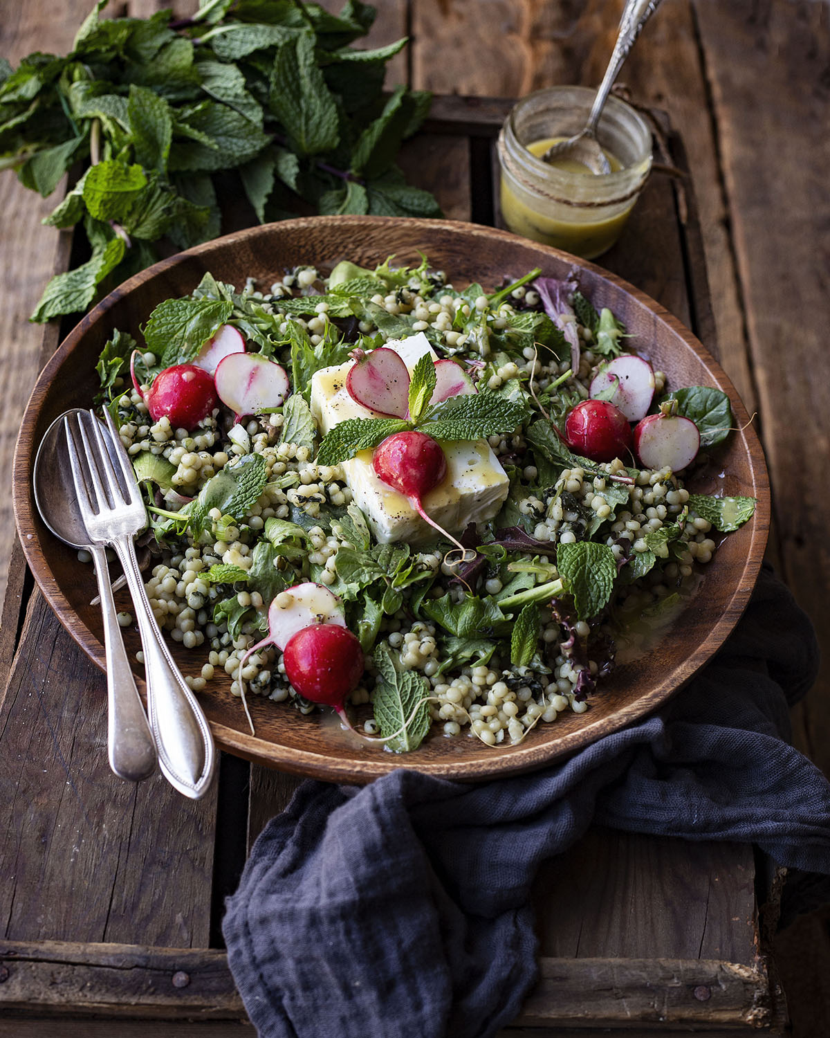 Spinach Pearl Couscous Spring Salad with Feta and Lemon Vinaigrette ...
