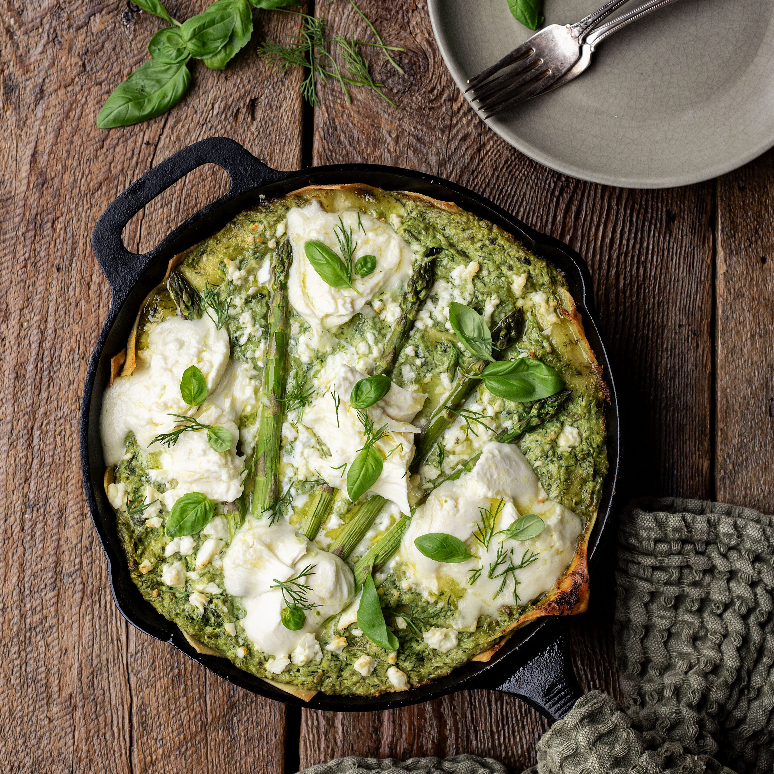 Asparagus, Fresh Herb and Ricotta Lasagna with Feta and Fior di latte ...